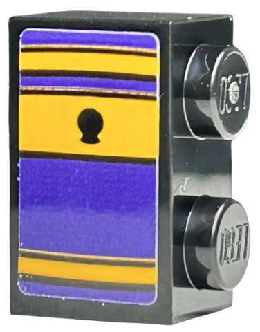 Brick 1 x 2 with Book Spine, Bright Light Orange and Dark Purple Stripes, Black Lines and Crystal Ball Pattern (Sticker) - Set 76410, 3004pb318 Black U