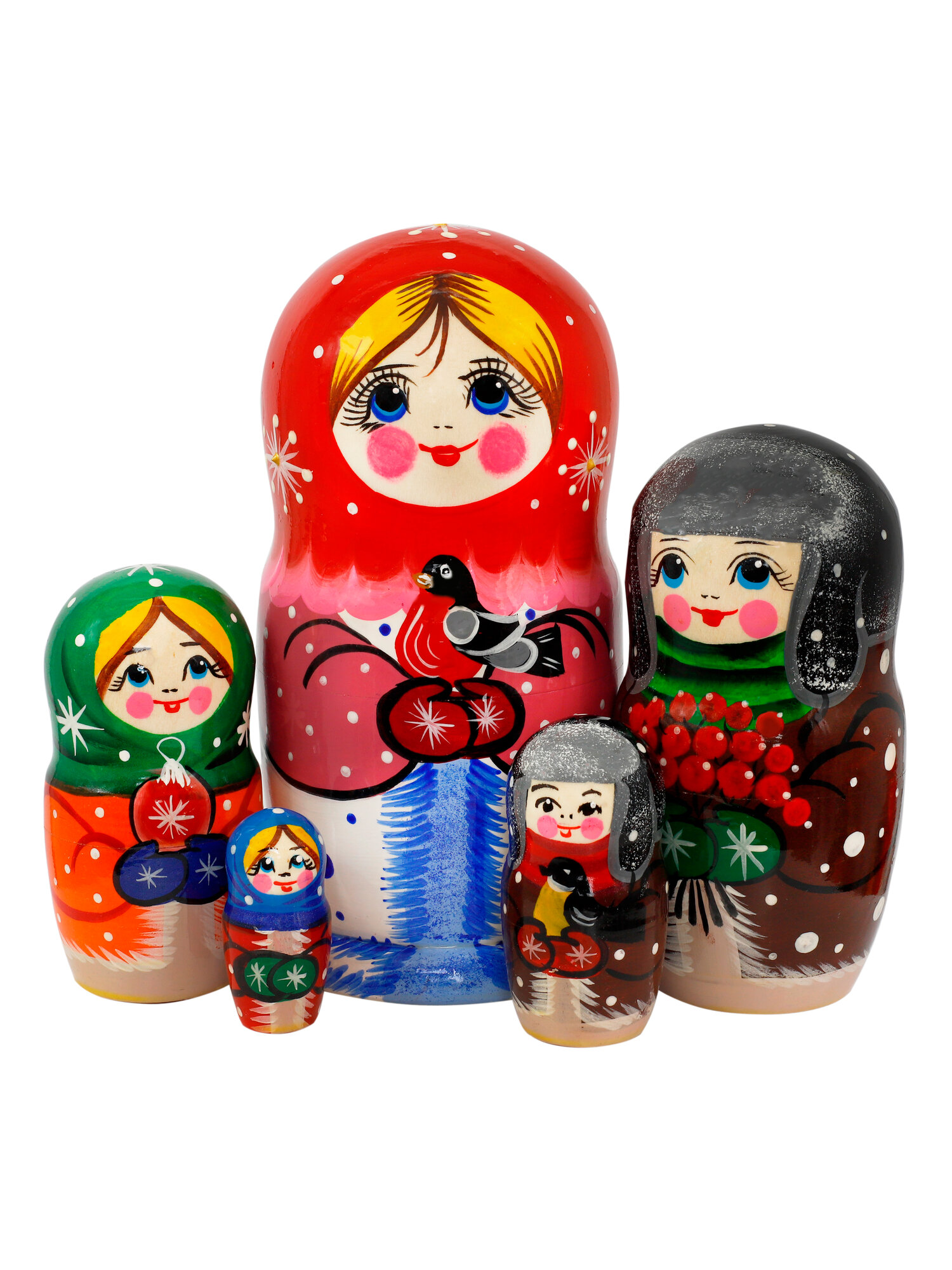 Матрешка Зимняя, 5 мест, 18см, ручная роспись, липа, разборная