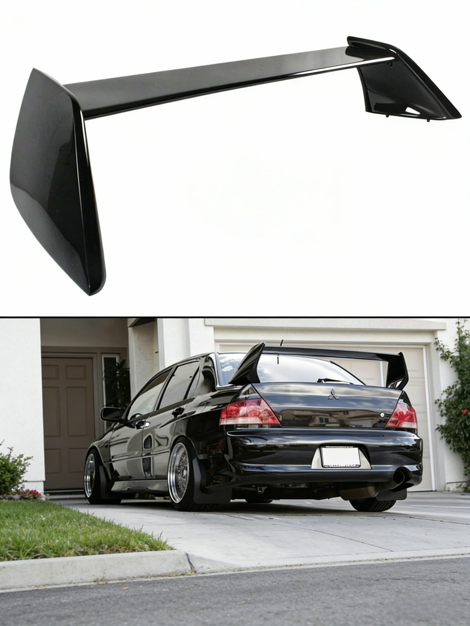 Задний спойлер Mitsubishi Lancer 9 (2002–2007) седан — ABS, чёрный без покраски, высота ≈18 см, в комплекте крепёж