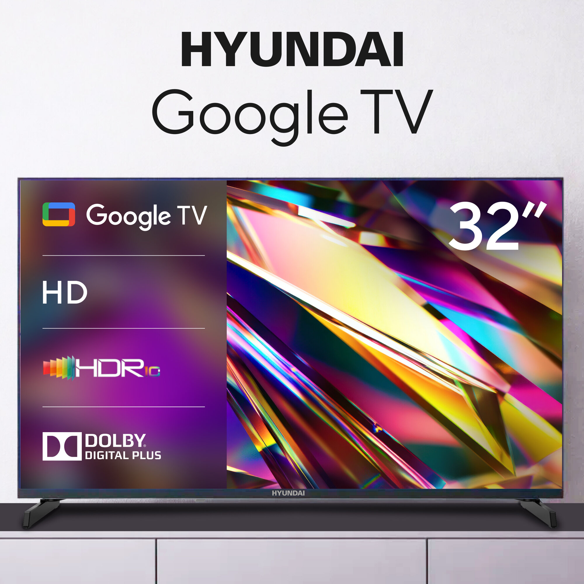 Телевизор LED Hyundai 32" H-LED32BS5011 Smart Google TV, 1366x768, DVB-T, 60Hz, черный