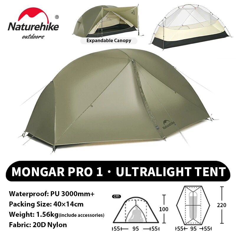 Naturehike Mongar UL PRO Палатка для 1-3 человек 20D Ультralight Путешественная Водонепроницаемая Горная Выживание Наружная Туристическая Портативная Солнечная Бункер