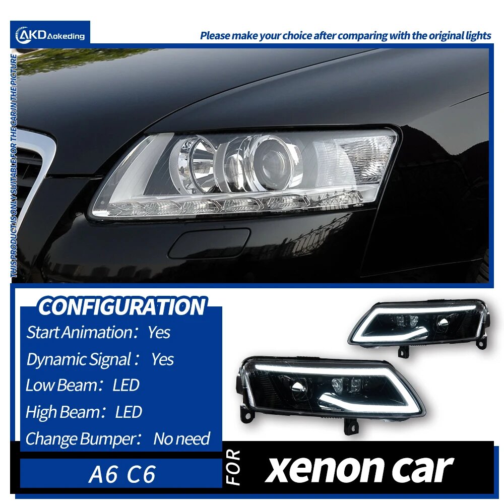 Фаркоп AKD для AUDI A6 C6 LED-фары 2004-2011 года выпуска Фары A6L ДНС Сигнал поворота Основной фара Ангельские глаза Проекторный линза