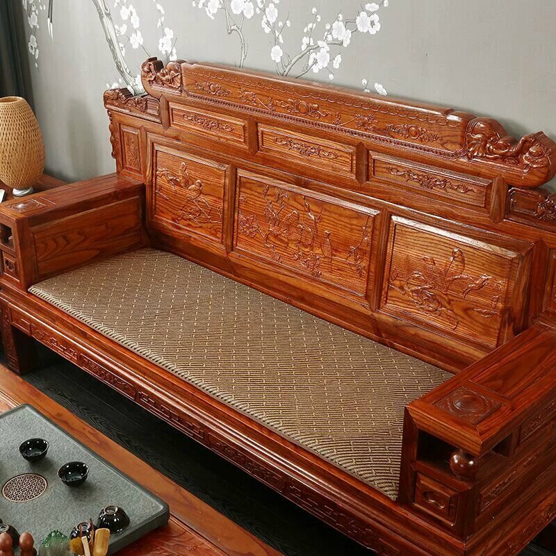 Летняя красная подушка для дивана из цельного дерева, коврик из ротанга для гостиной, летний коврик из ледяного шелка,