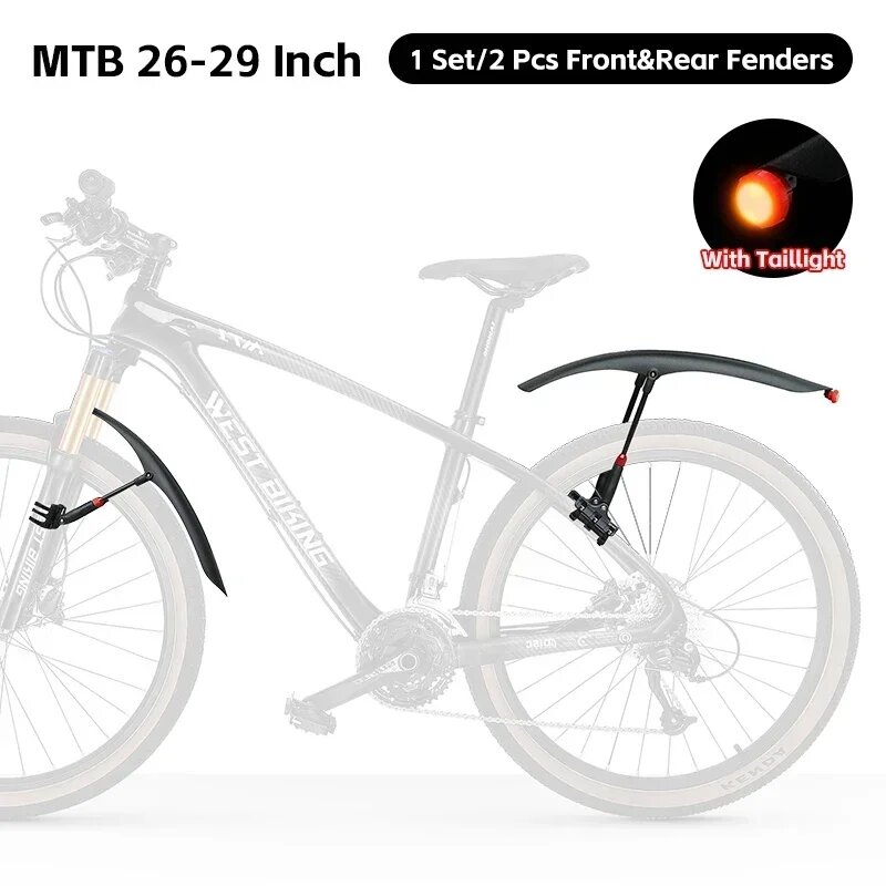 WEST BIKING Крылья для MTB 26-29" с фонарем, Front Rear Set