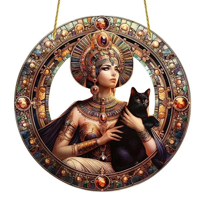 Акриловый ловец солнца Египетская богиня с кошкой, 15x15 см, цвет 2