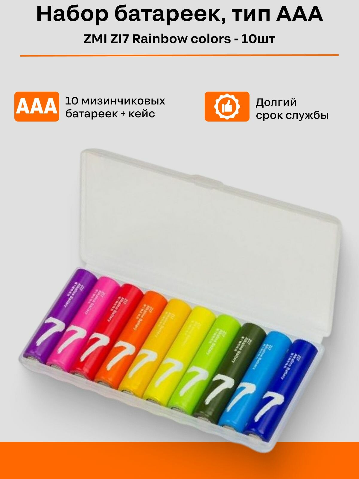 Набор мизинчиковых батареек AAA 10 шт Cuktech ZMI Alkaline AA701, щелочные(алкалиновые), тип ААА (LR03) 10 штук