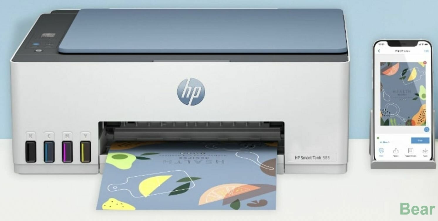 HP МФУ Струйное Smart Tank 585 + Wi-Fi, белый, синий