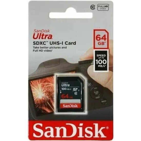 Карта памяти Sandisk 64Gb Ultra SDXC Class 10 UHS-I 100 MB/s
