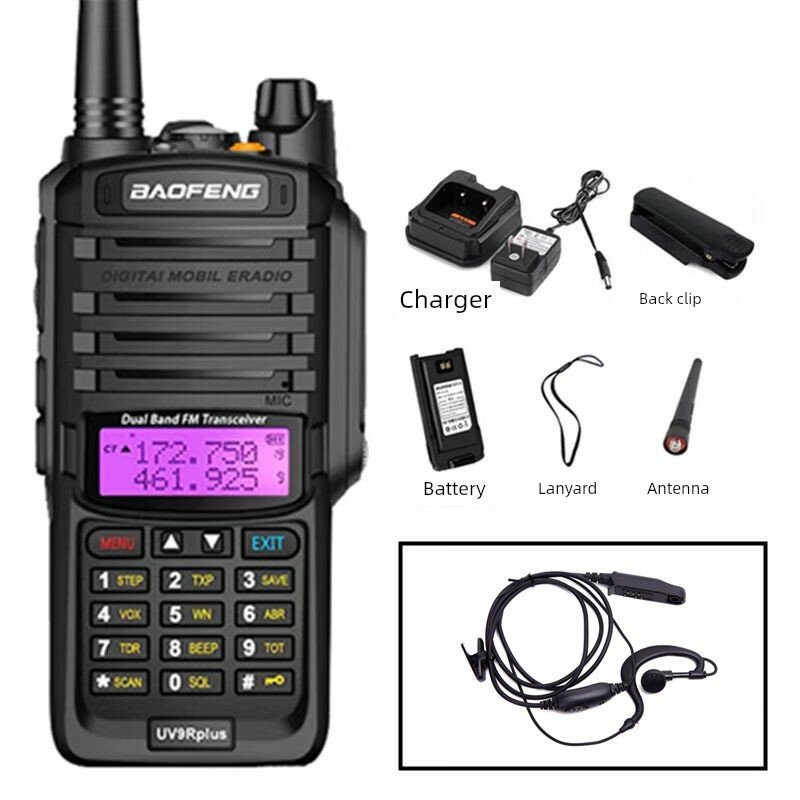 Baofeng UV9R PLUS двухсторонний радио с батареей 12000 мАч, водонепроницаемым наушником и зарядкой Type-C для