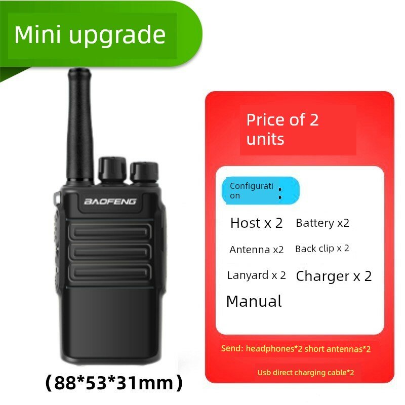 Baofeng Mini Обновленная пара двухсторонних радиостанций (2 шт.) с кабелем Type-C, наушниками и короткой антенной