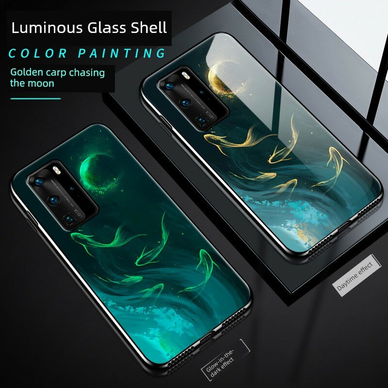 Чехол для Huawei P30 из светящегося в темноте стекла, ударопрочный, одинарный слой