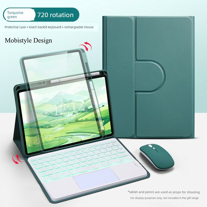 Чехол с белой подсветной сенсорной клавиатурой для Huawei MatePad Pro 12.2 дюйма, мышь и стилус - Сапфирово-зеленый