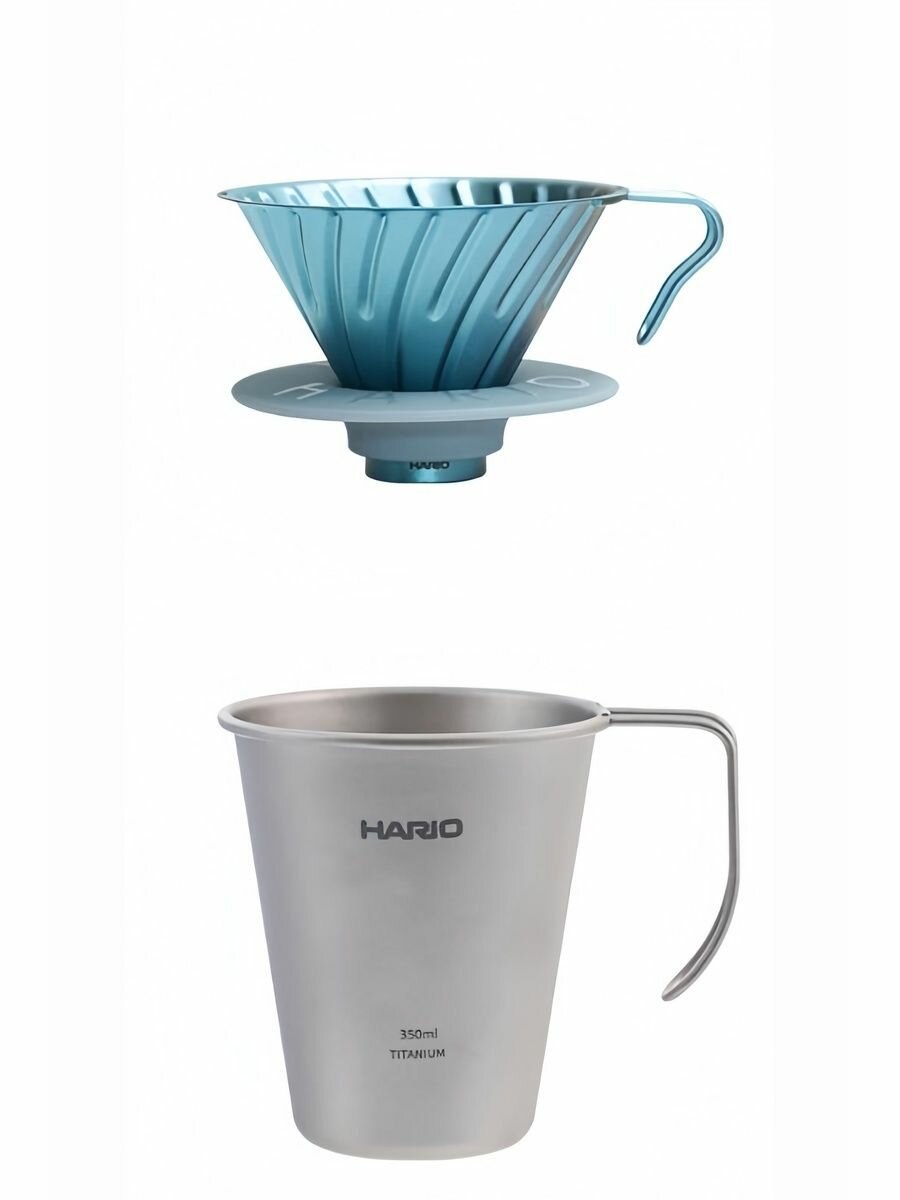 Набор из чистого титана HARIO V60: фильтр-воронка + кофейная чашка 350 мл, для 1-2 чашек кофе