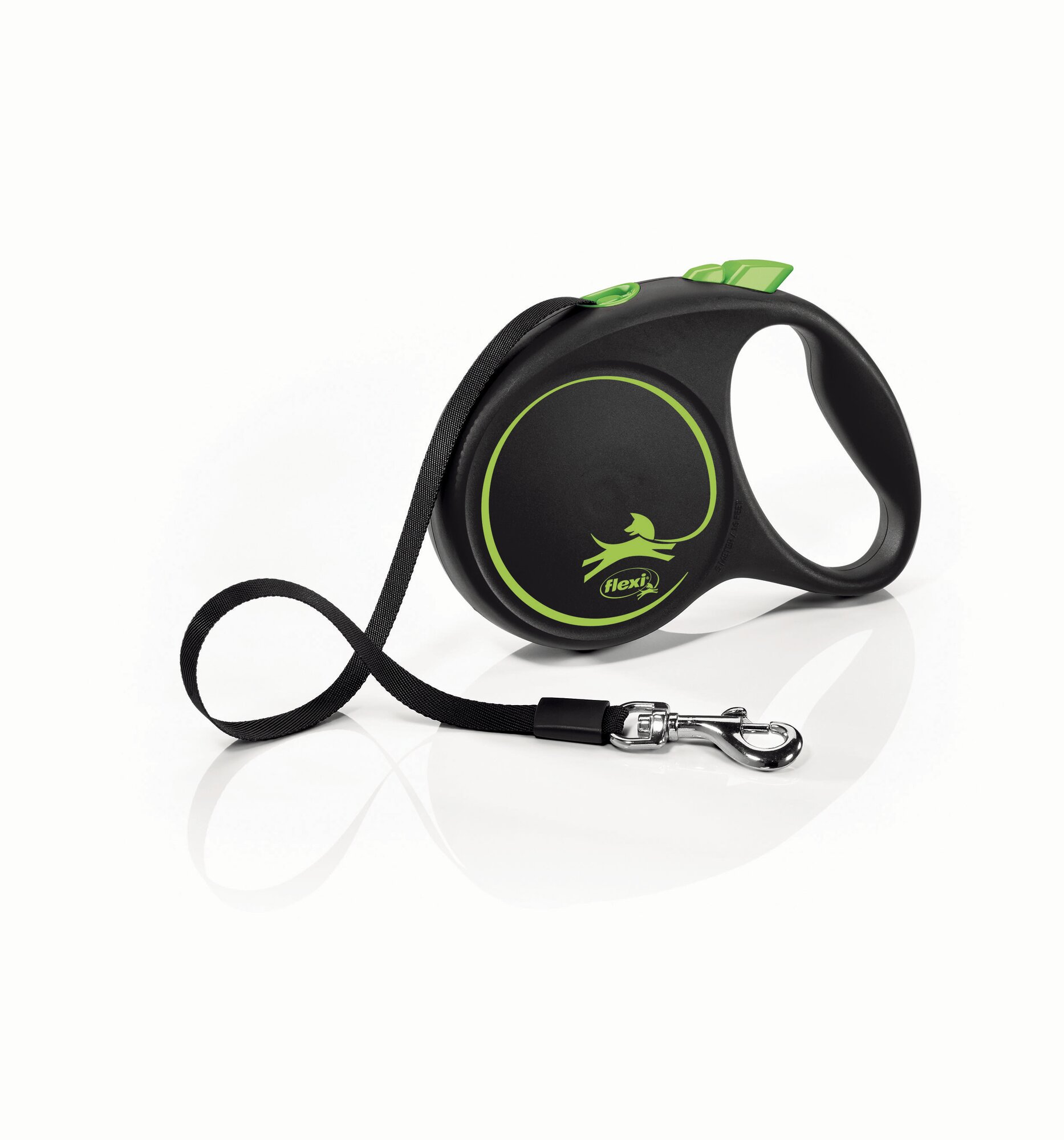 FLEXI Рулетка BLACK DESIGN M ремень 5 м до 25 кг, зеленый