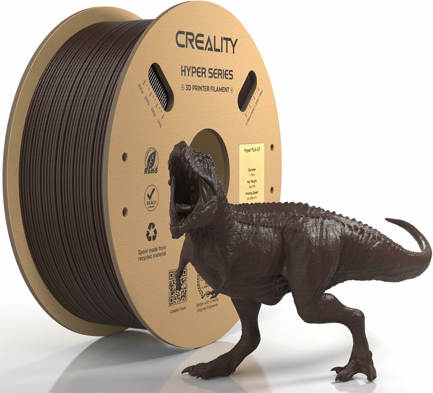 Official Creality Hyper PLA-CF (Углеродное волокно) Нить 1,75 мм, высокоскоростная нить для 3D-принтера PLA-CF 30-300 мм/ с, точность размеров /-0,02 мм, подходит для большинства 3D-принтеров FDM,