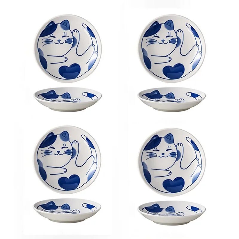Блюдца керамические с котиком, 4шт, цвет 4pcs D