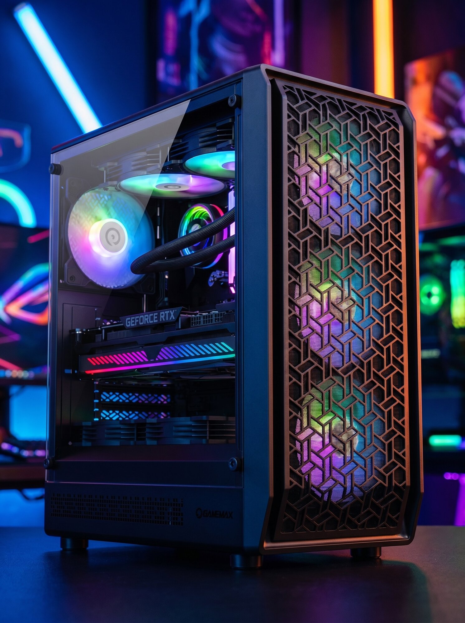 Корпус для ПК GAMEMAX Forge АB Midi-Tower, E-ATX, закаленное стекло, 4*120мм ARGB, без БП