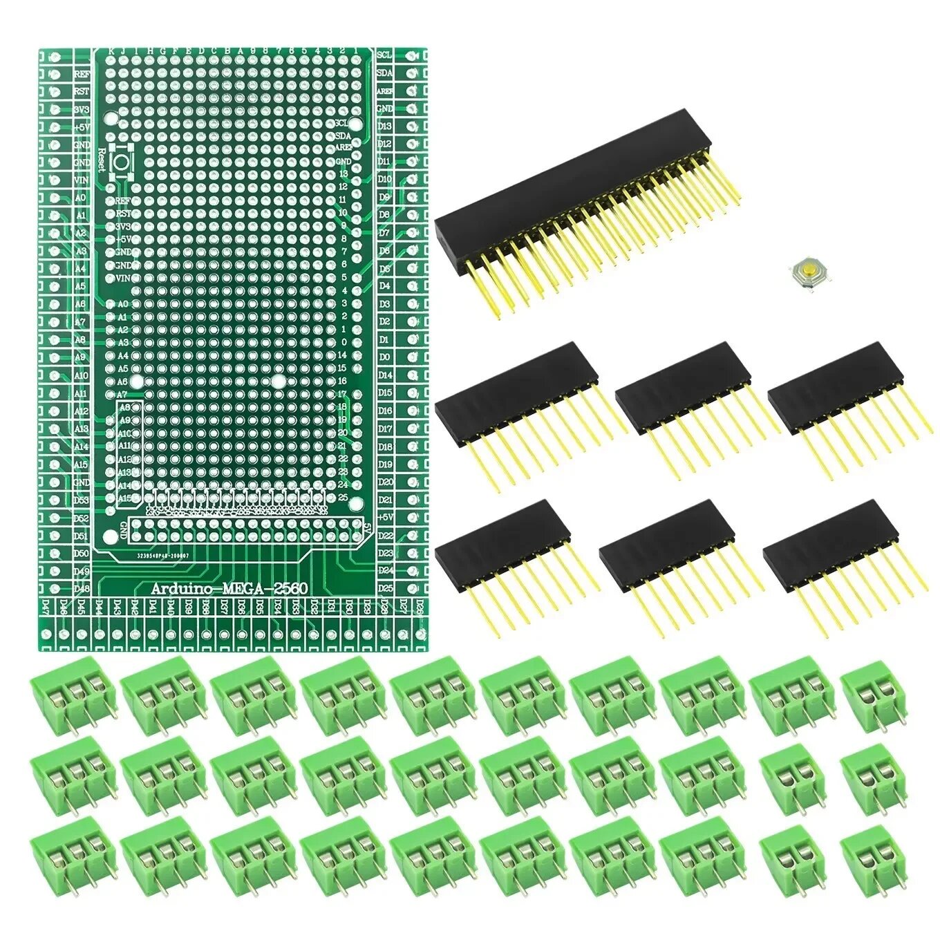 Макетная плата Arduino MEGA2560, клеммы, разъемы