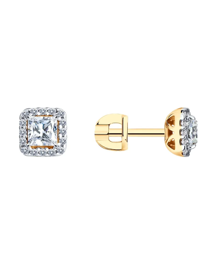 Серьги, серебро, 925 проба, золочение, фианит