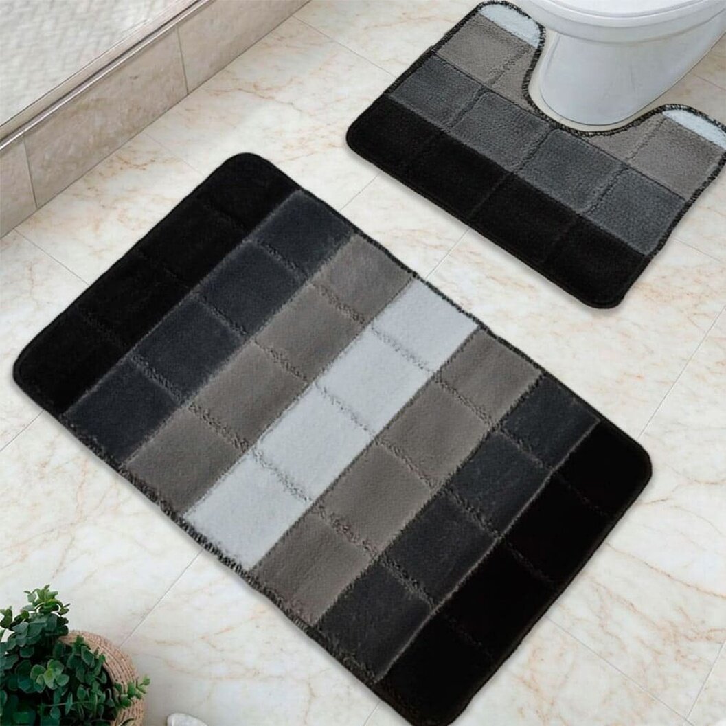Комплект ковриков в ванную "Quadro" Comfort, 2 шт, полипропилен, 50х80/50х40см, черно-серый