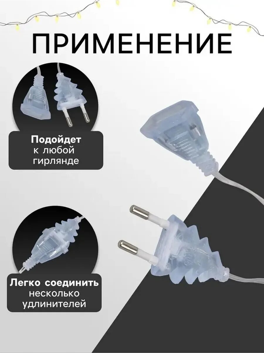 Прозрачный удлинитель для гирлянд с выключателем, 5 м