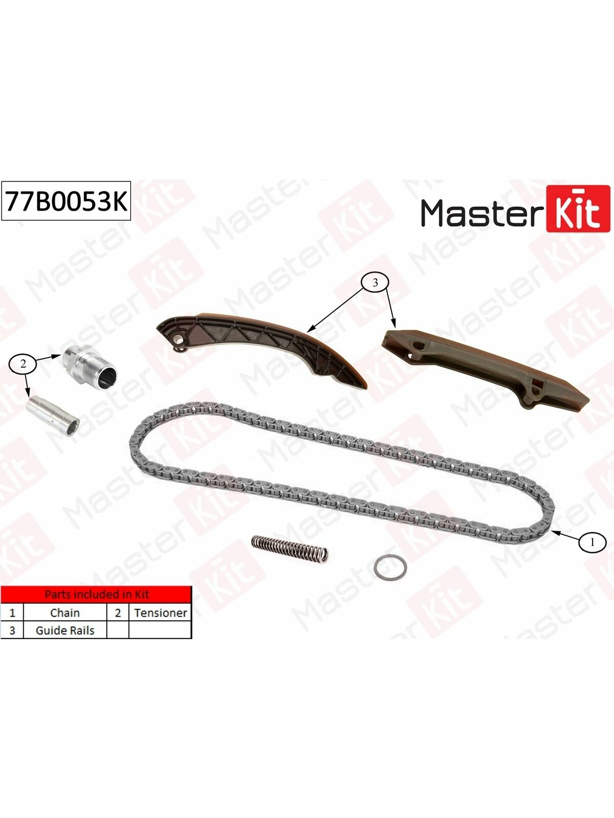 Комплект цепи ГРМ (без звездочек) для а/м BMW 3, 5, X3, X5 / БМВ, MASTERKIT 77B0053K