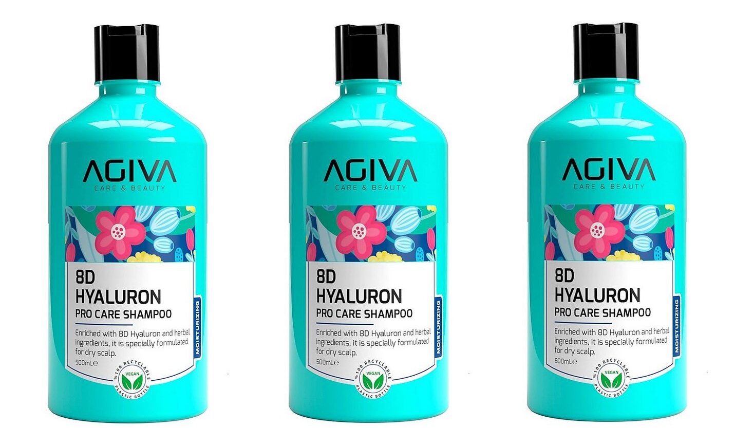 AGİVA Шампунь для сухих и поврежденных волос 8D Hyoluron Pro Care, 500 мл - 3 штуки