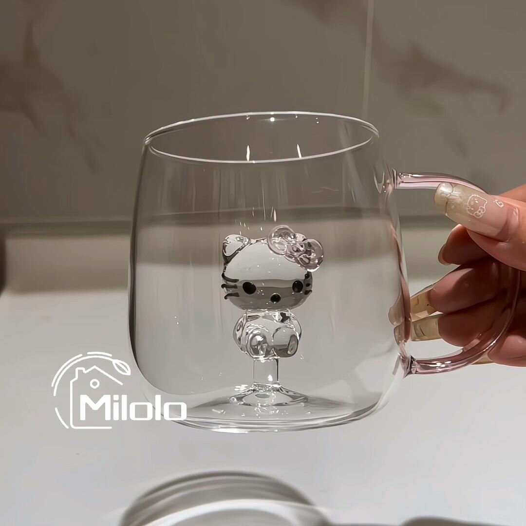 Hello Kitty Кружка, 1 штМилый стакан с Hello Kitty, двойное стекло, для кофе и чая