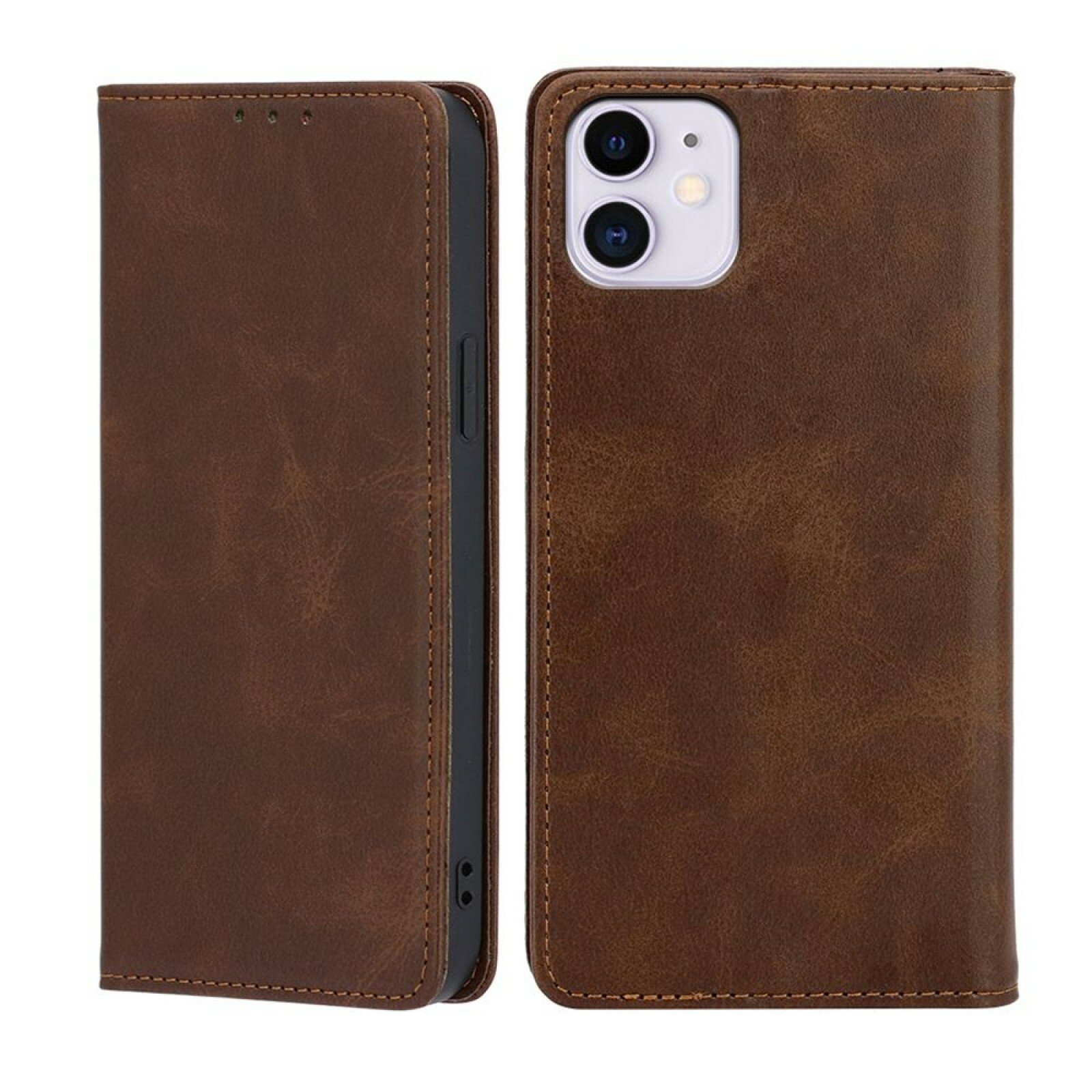 Чехол-книжка MyPads для Apple iPhone 11 из телячьей кожи с магнитным закрытием, коричневый