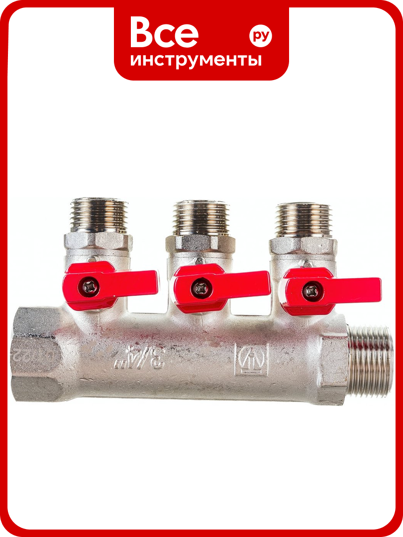 Коллектор с кранами (3/4"; 3 х 1/2") Valtec VTc.580. N.0503 78753