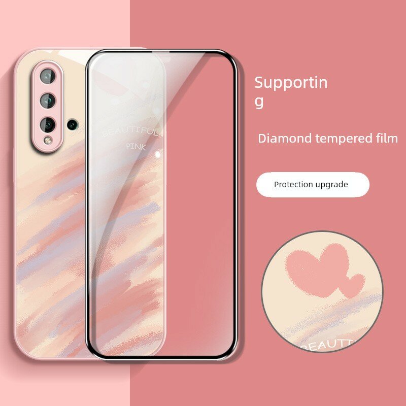 Чехол с водяной краской сердце с закаленным стеклом для Huawei Nova 13 Pro, розовый, премиум чехол