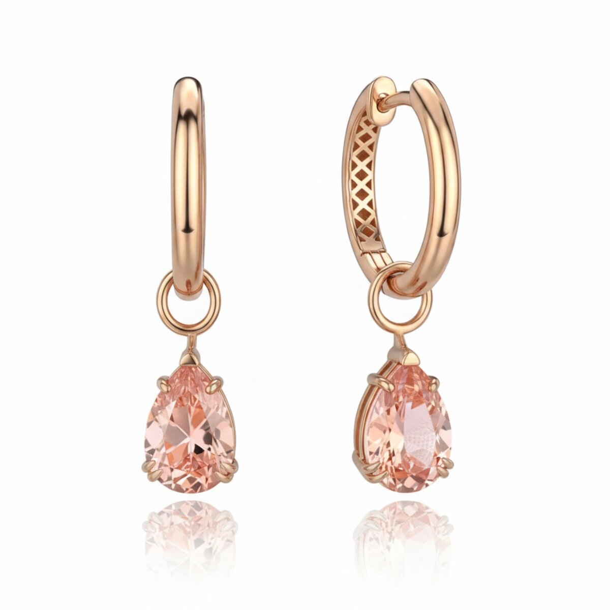 Серьги, красное золото, 585 проба, морганит
