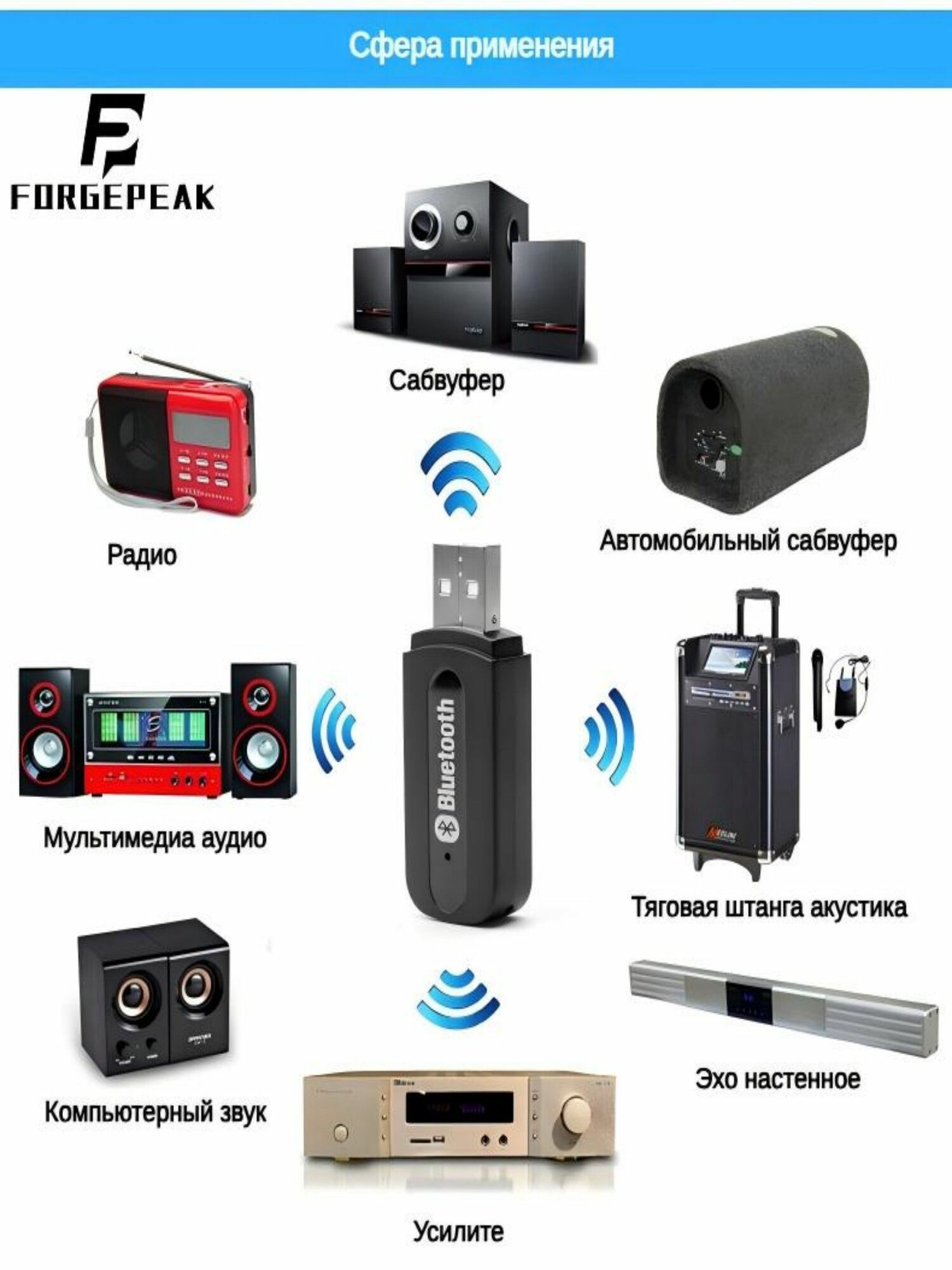 Автомобильный Bluetooth AUX/ Адаптер Bluetooth / Универсальный, 3.5 мм FORGEPEAK