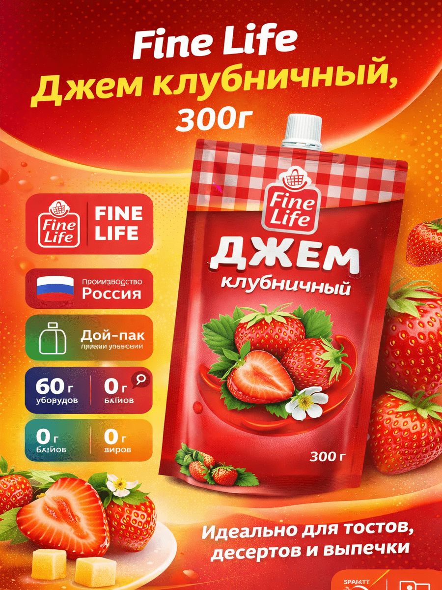 Fine Life Джем клубничный, 300г