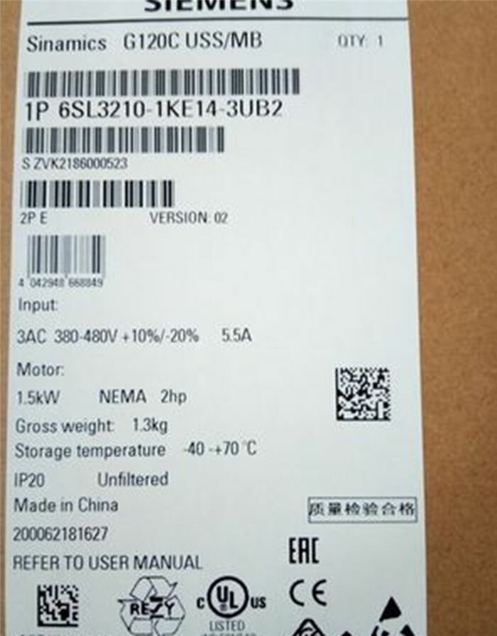 Модуль Siemens G120C integrated inverter 1.5KW 6SL3210-1KE14-3UB2