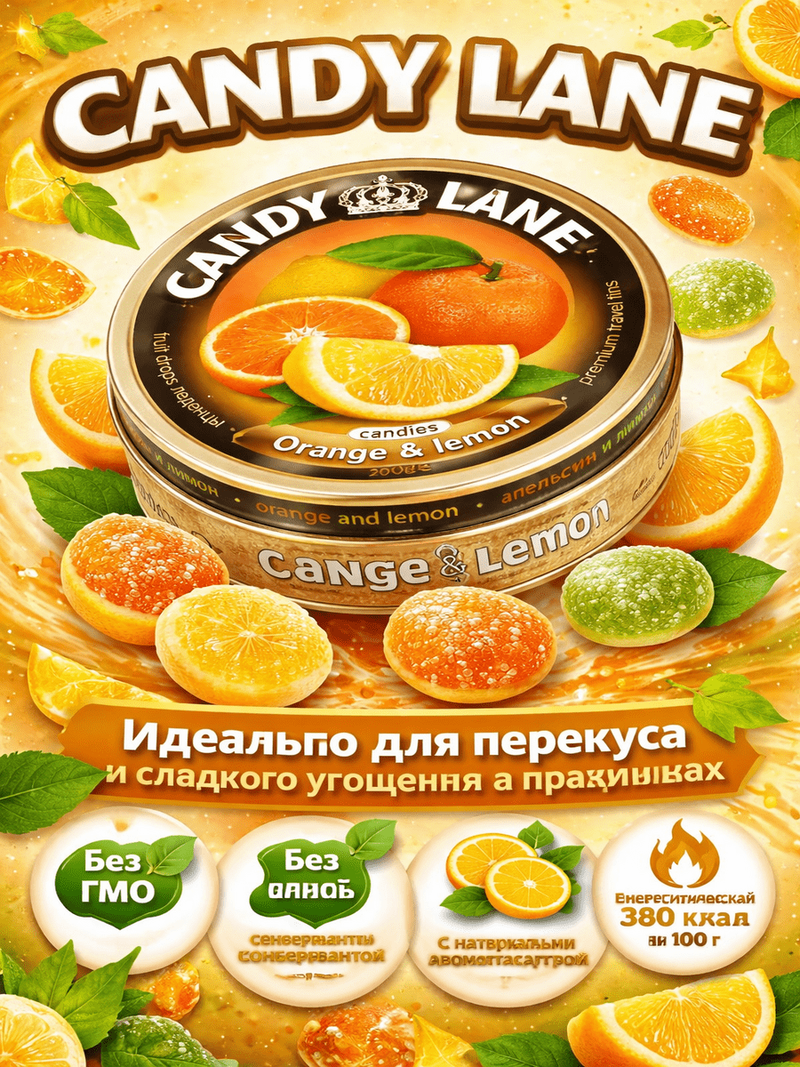 Леденцы Candy Lane Апельсин и лимон, 200г