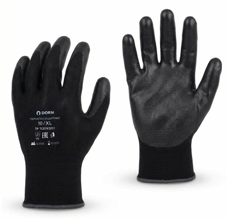 Перчатки из полиэстера 10 (XL) с полиуретановым обливом DORN, 3 пары.