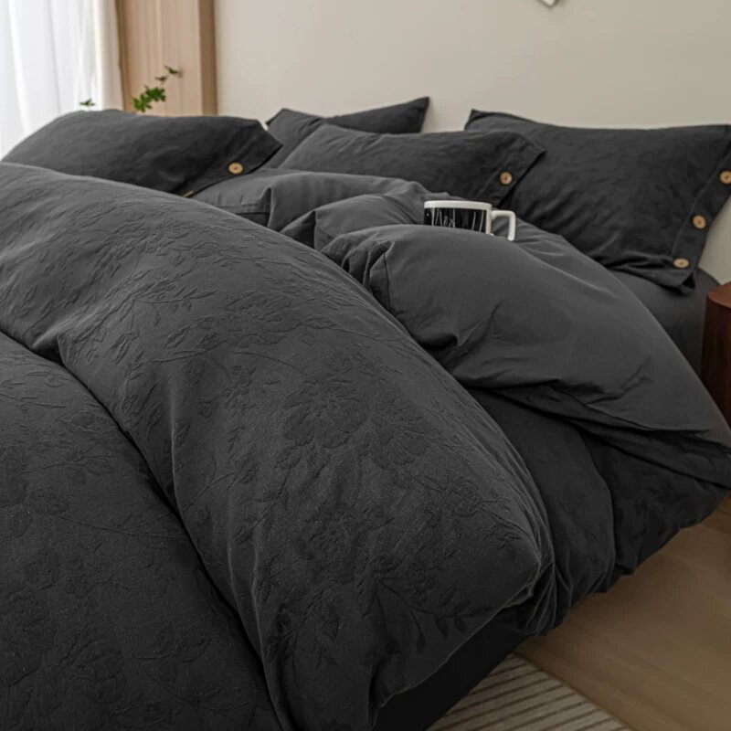 Элитный текстурированный комплект MUJI из четырех предметов, 100% хлопок, новый стиль 2026 года, пододеяльник, комплект