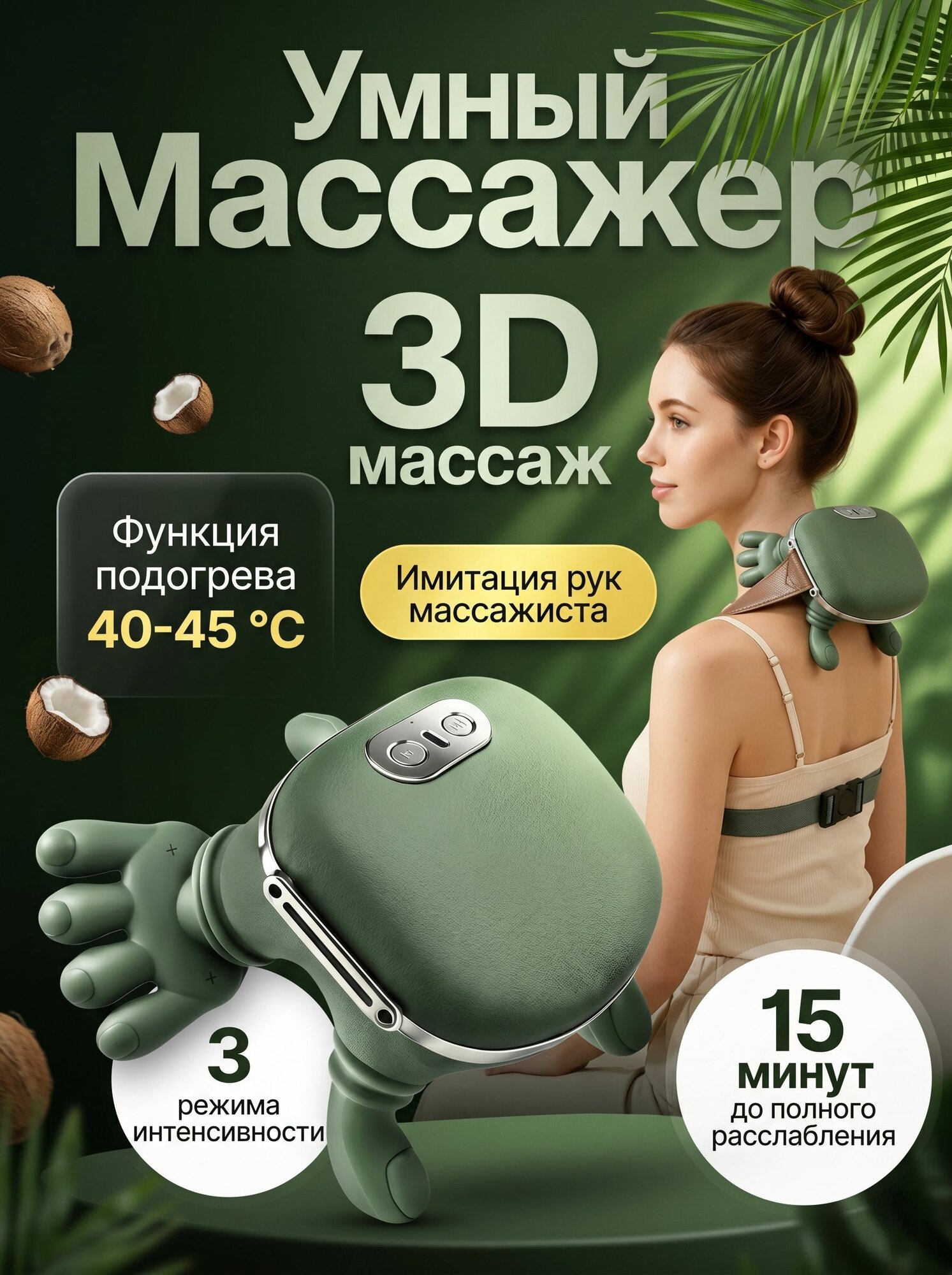 Массажер для шеи и плеч электрический 3 передачи, нагрев 40 /45