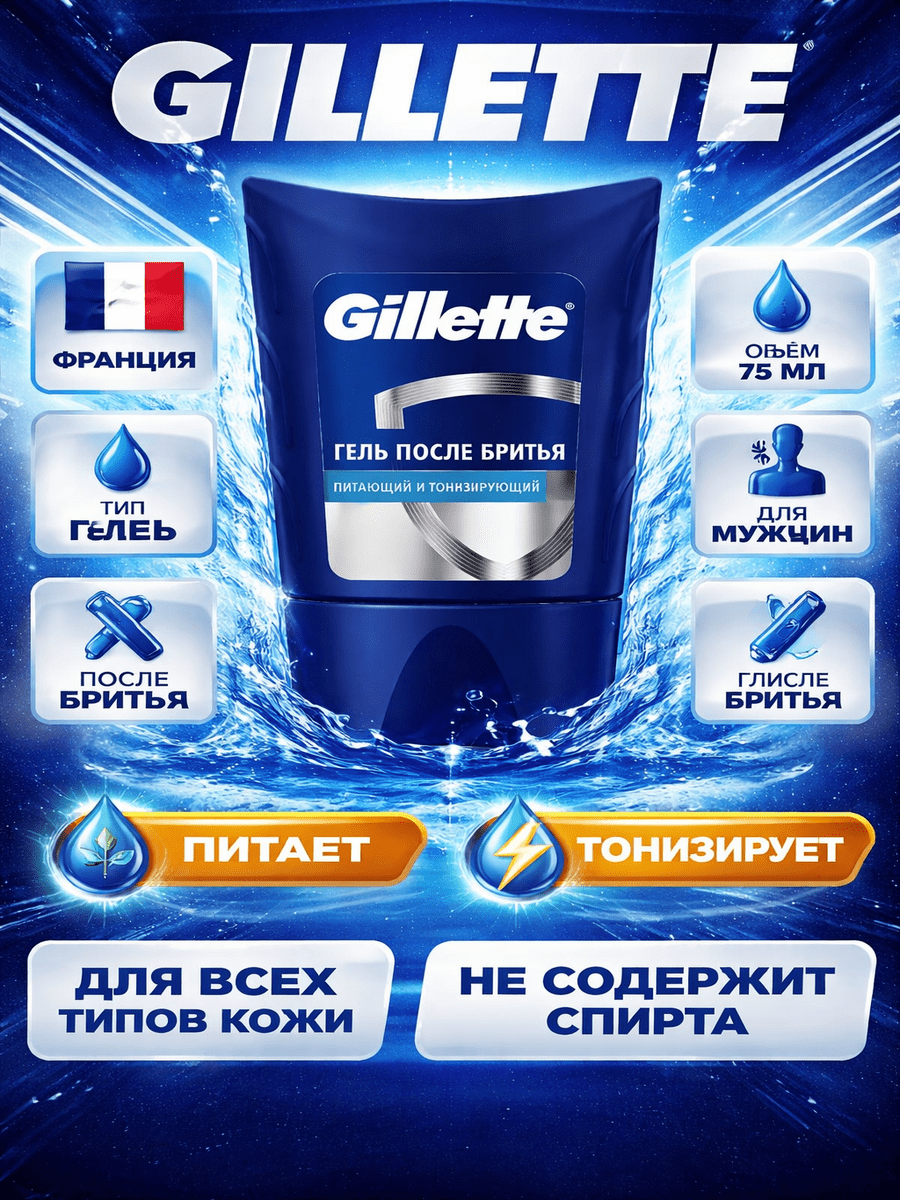 Гель после бритья Gillette Series Питание и тонизирование, 75мл