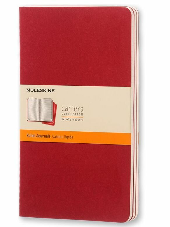 Блокнот Moleskine Cahier Journal клюквенный, Large, 130х210мм, картон, 80 стр, в линейку, в упаковке 3 шт.