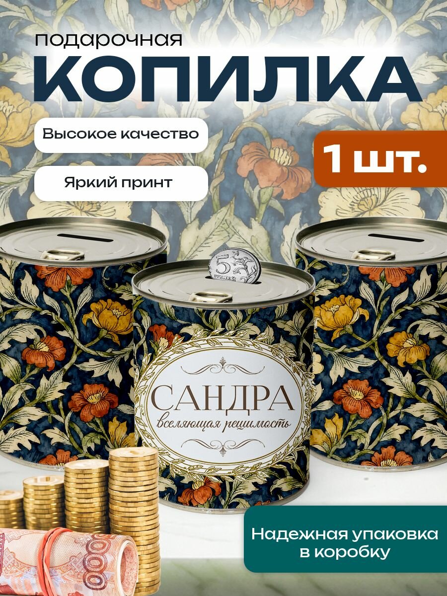 Копилка банка металлическая для денег именная Сандра