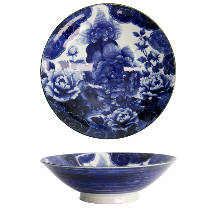 Чаша Lion Peony 25 см, объем 1600 мл, синий декор, фарфор, Tokyo Design, Япония, 18766