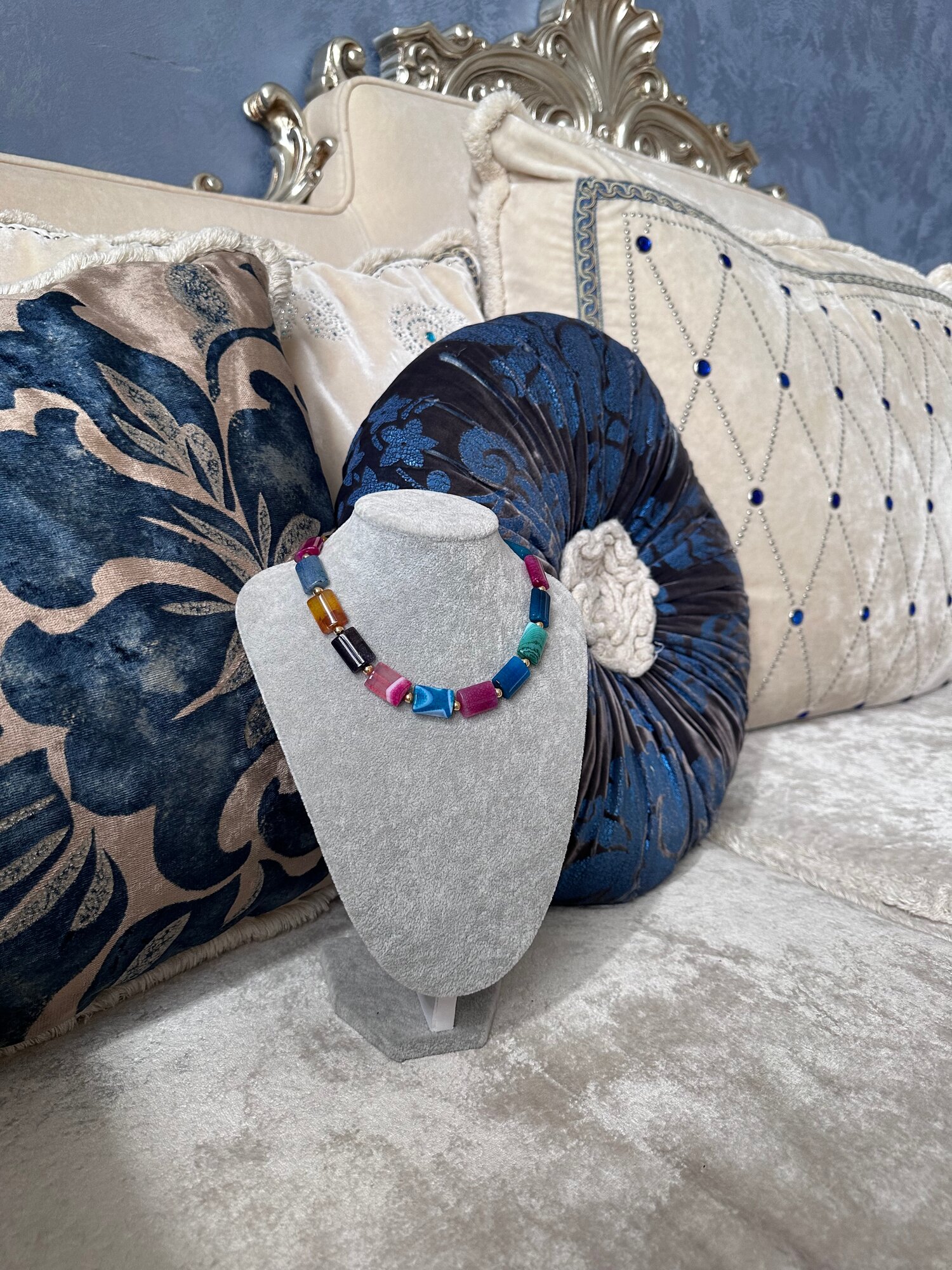Колье Jewellery by Marina Orlova, агат, длина 38 см, мультиколор — фото 1