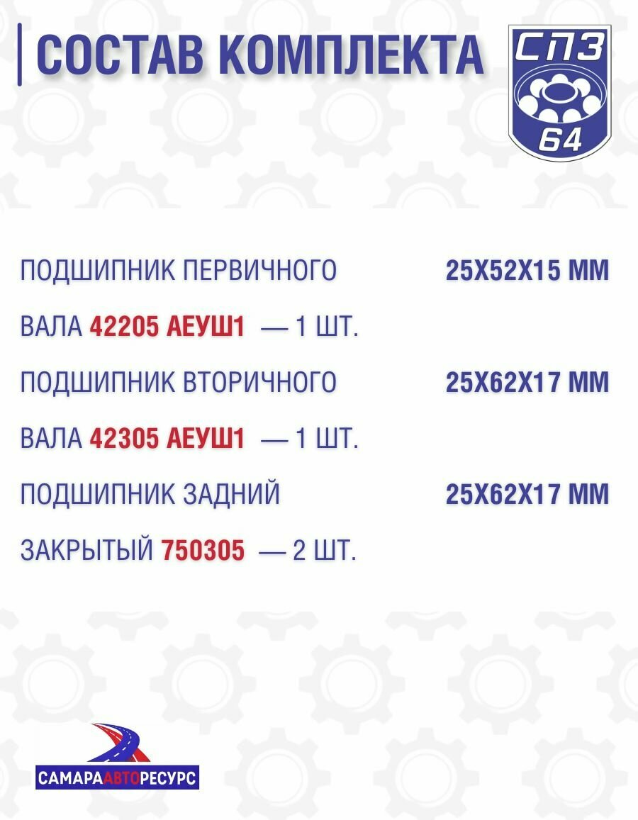 Ремкомплект подшипников КПП для 2108, 2114, Гранта, Приора, Калина