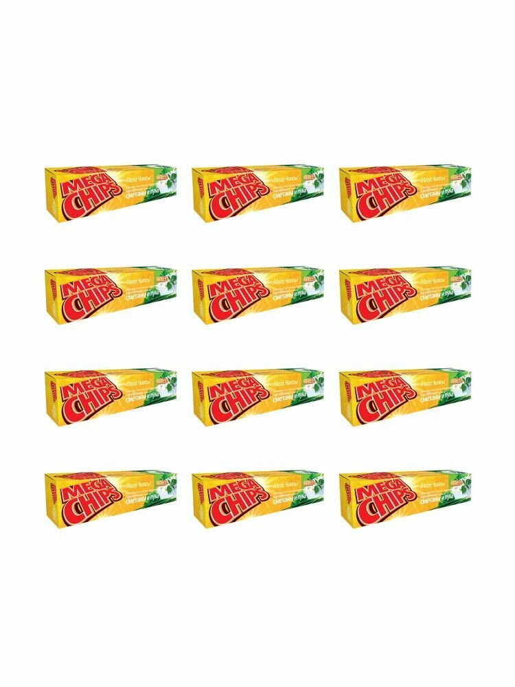 Mega Chips Чипсы-пластины картофельные со сметаной и луком, 100 г, 12 шт