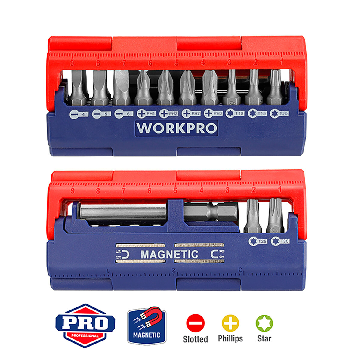Набор бит и магнитный удлинитель Workpro, 1/4", 13 предметов
