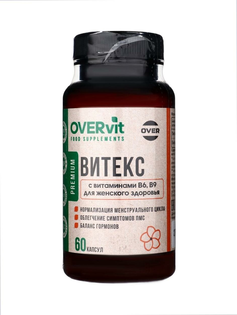Витекс OVERvit, с витаминами В6, В9, 60 капсул, нормализация цикла и облегчения симптомов пмс