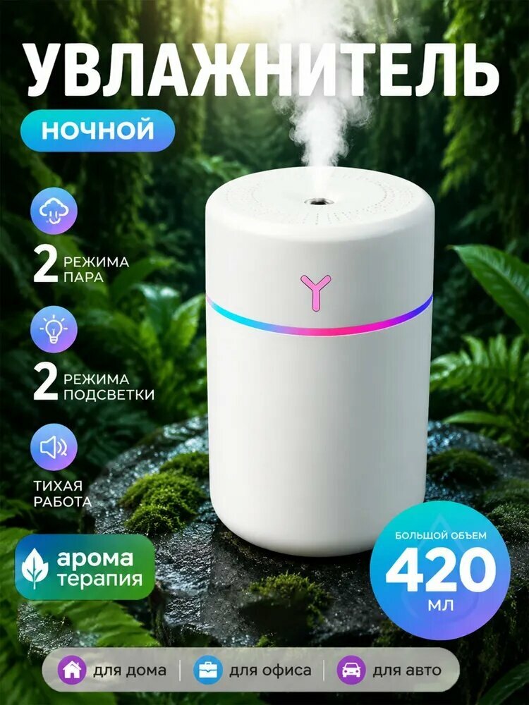 RUISHYY Бесшумный ультразвуковой мини увлажнитель воздуха-аромадиффузор с подсветкой для дома (настольный) и автомобиля