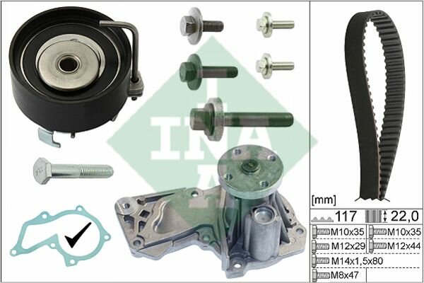 Ремкомплект ГРМ ремень, ролик, помпа, болты FORD 1,4 1,6L EcoBoost INA 530 0495 30